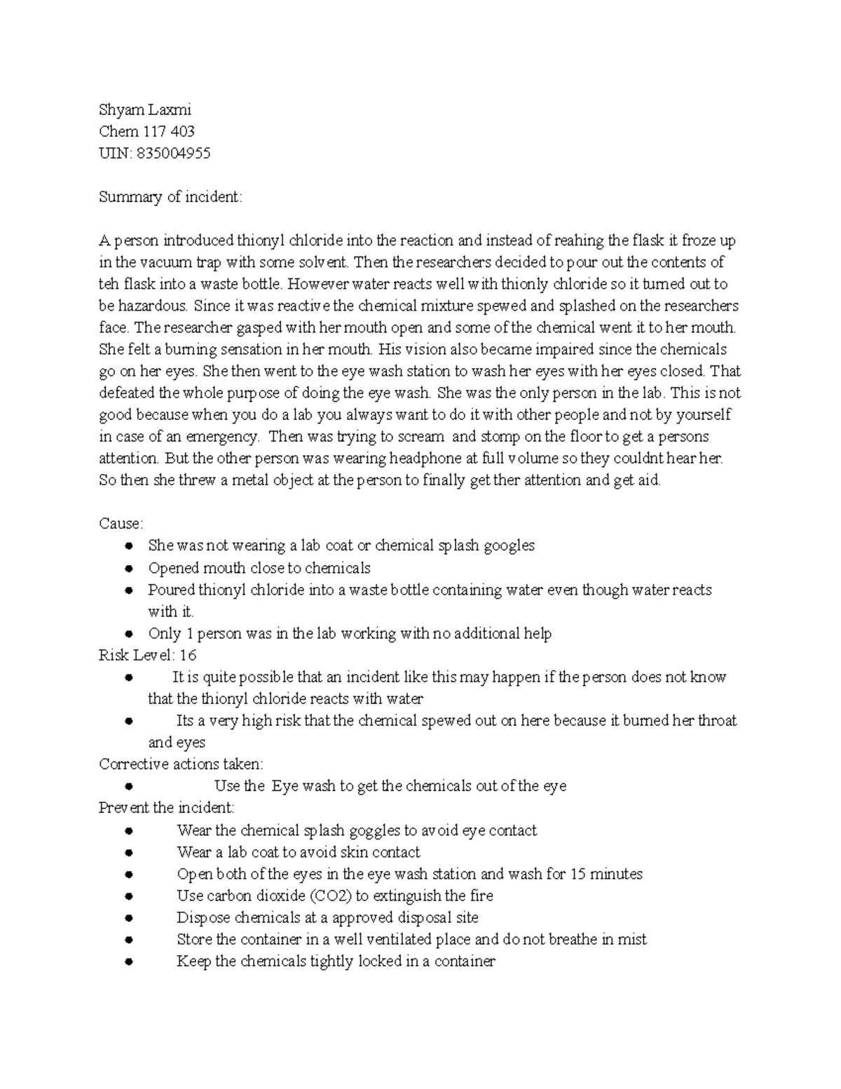 RAMP risk assesment - This is the prelab and the risk assessment for ...