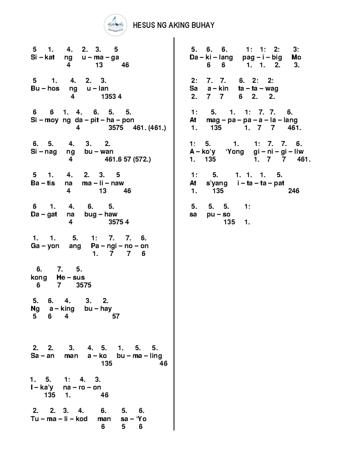 Hesus Ng Aking Buhay - HESUS NG AKING BUHAY 5 1. 4. 2. 3. 5 Si – kat ng ...