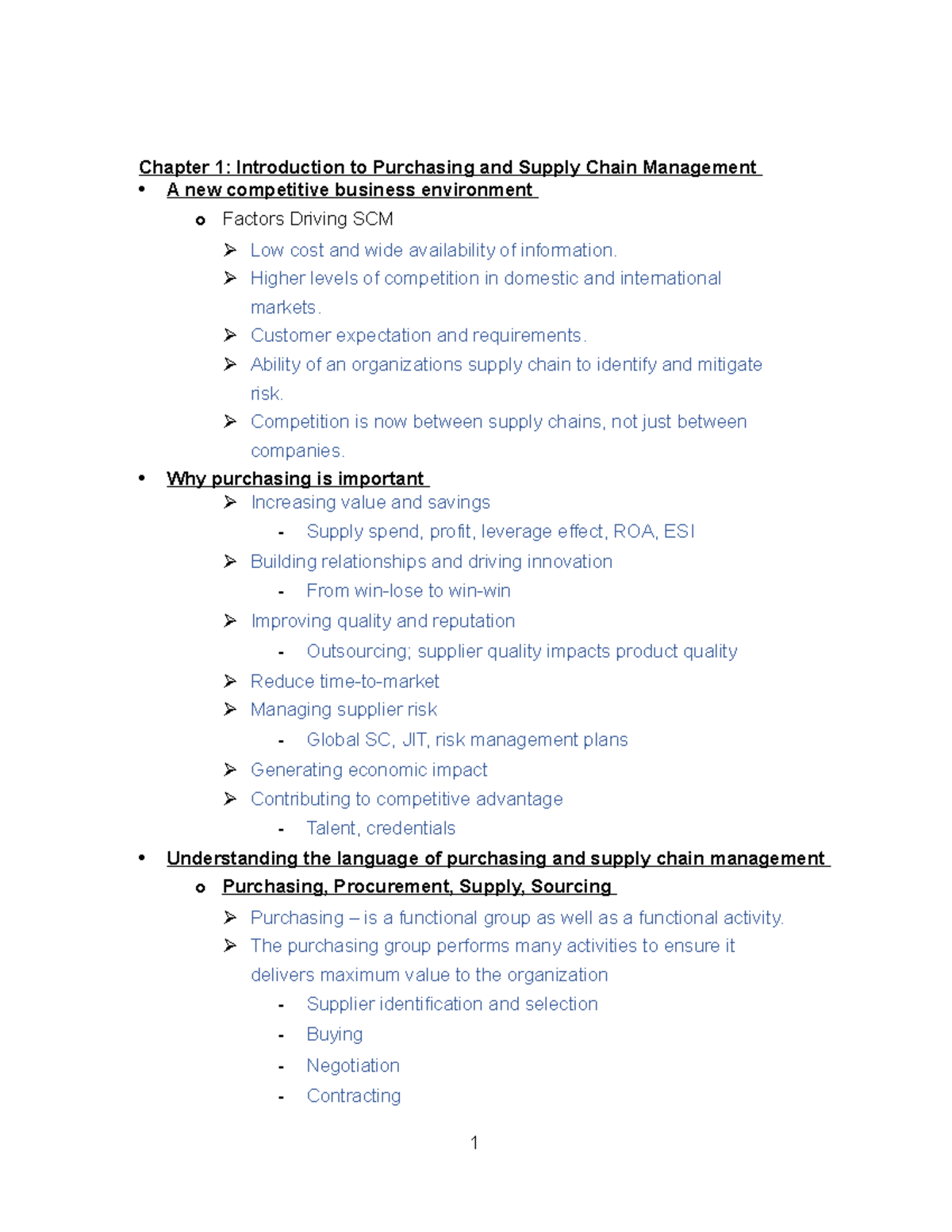 Procurement Final Notes - Chapter 1: Introduction to Purchasing and ...