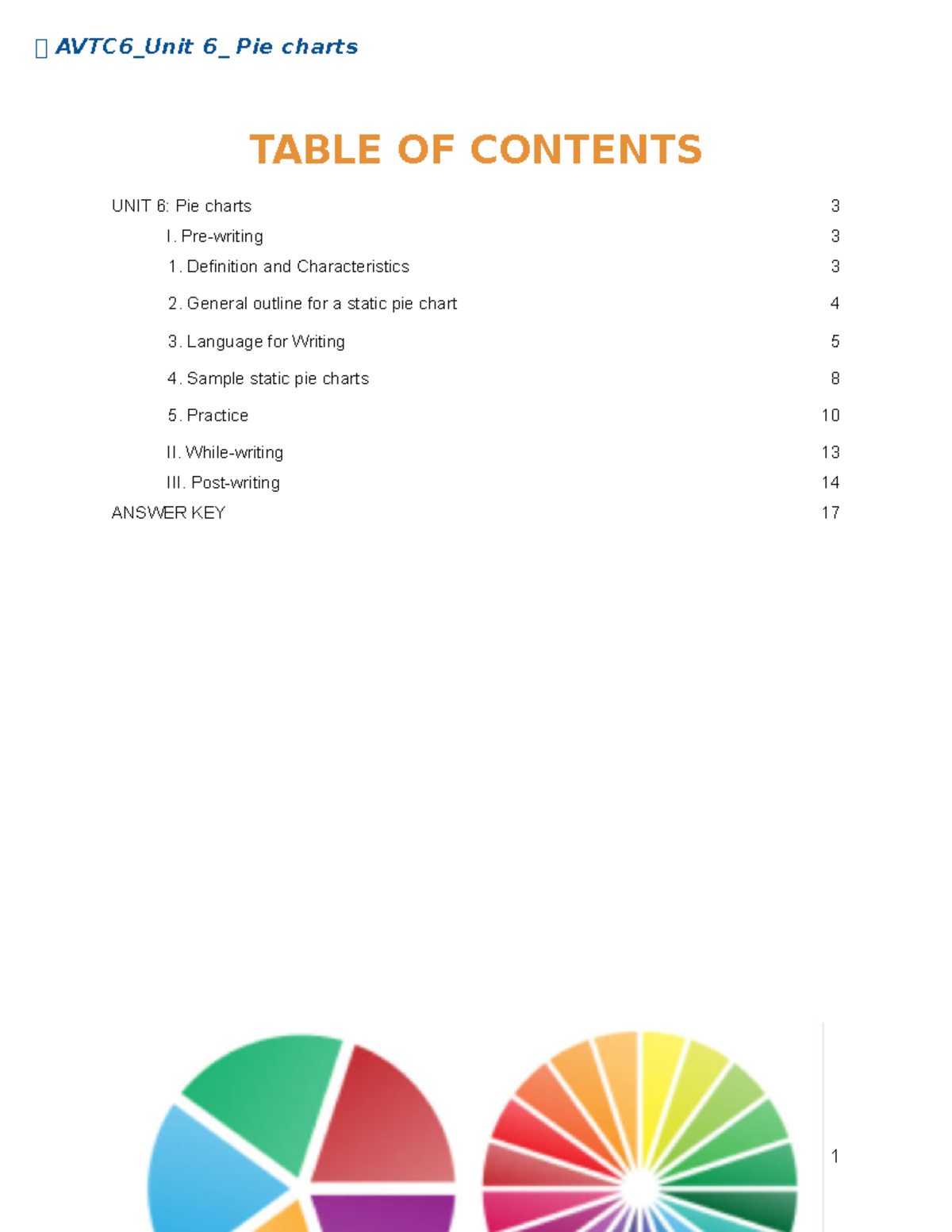 222 AVTC6 Unit 6 Pie charts K26 No Answer Key - TABLE OF CONTENTS UNIT ...
