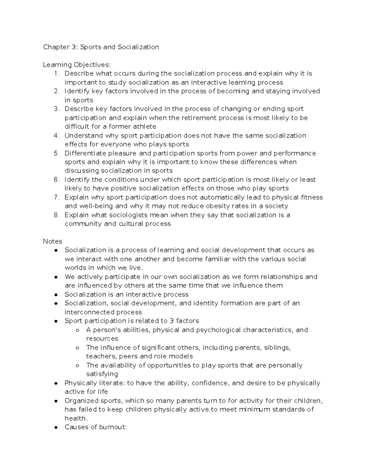 Chapter 3 Sports and Socialization - Chapter 3: Sports and ...