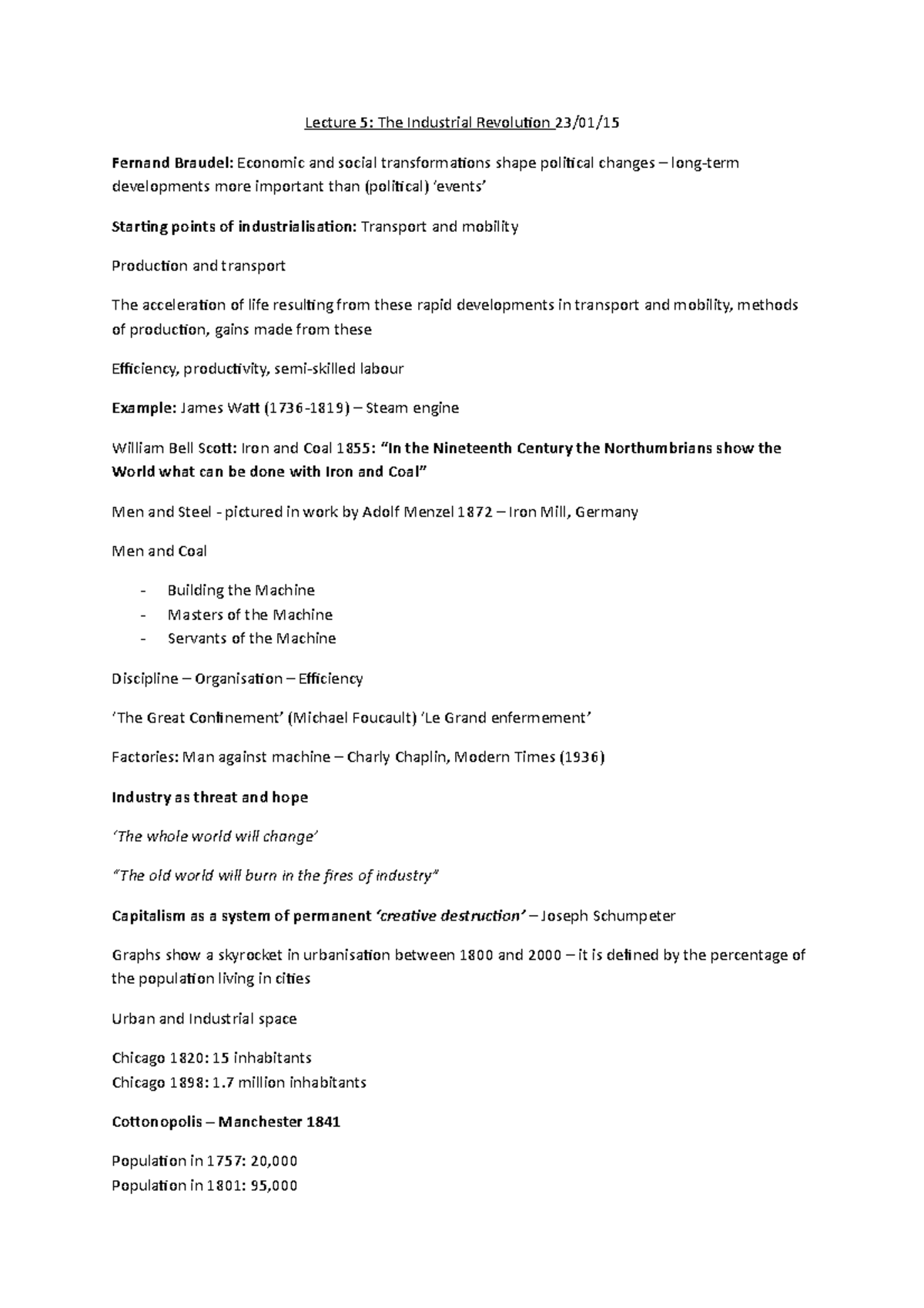 Lecture 5 The Industrial Revolution - Lecture 5: The Industrial ...