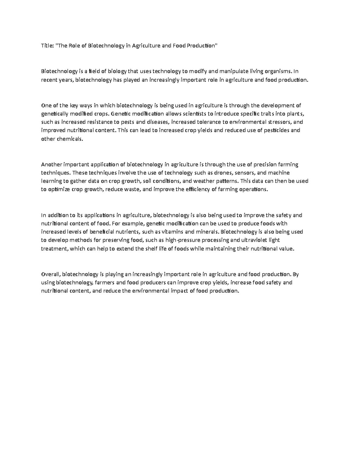 The Role of Biotechnology in Agriculture and Food Production - Title ...