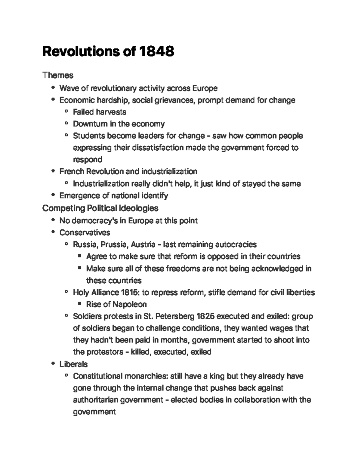 Revolutions of 1848 - Lecture notes - Revo l u t i o n s o f 1 8 4 8 T ...