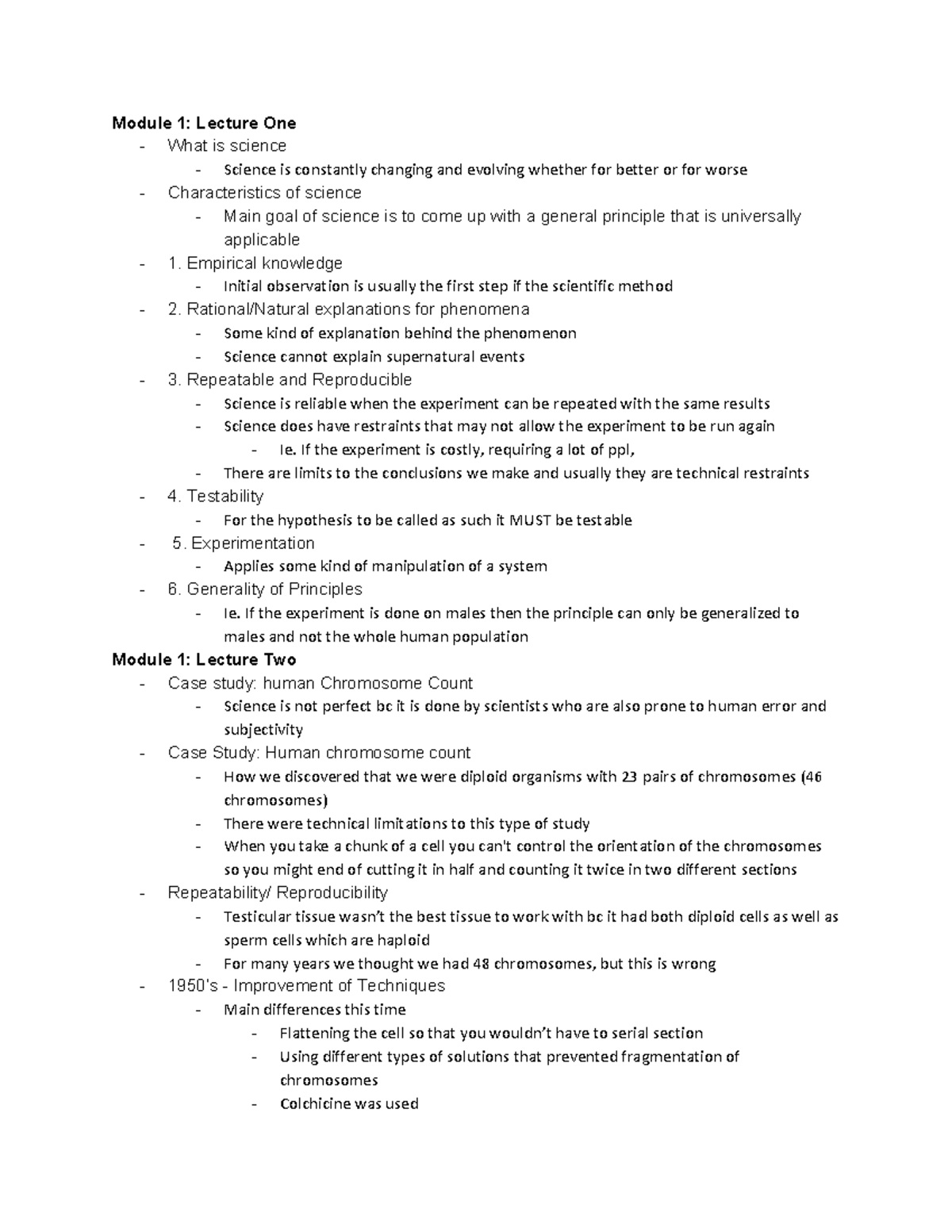 Life Sci 2A03 Cumulative Notes - Module 1: Lecture One - What is ...