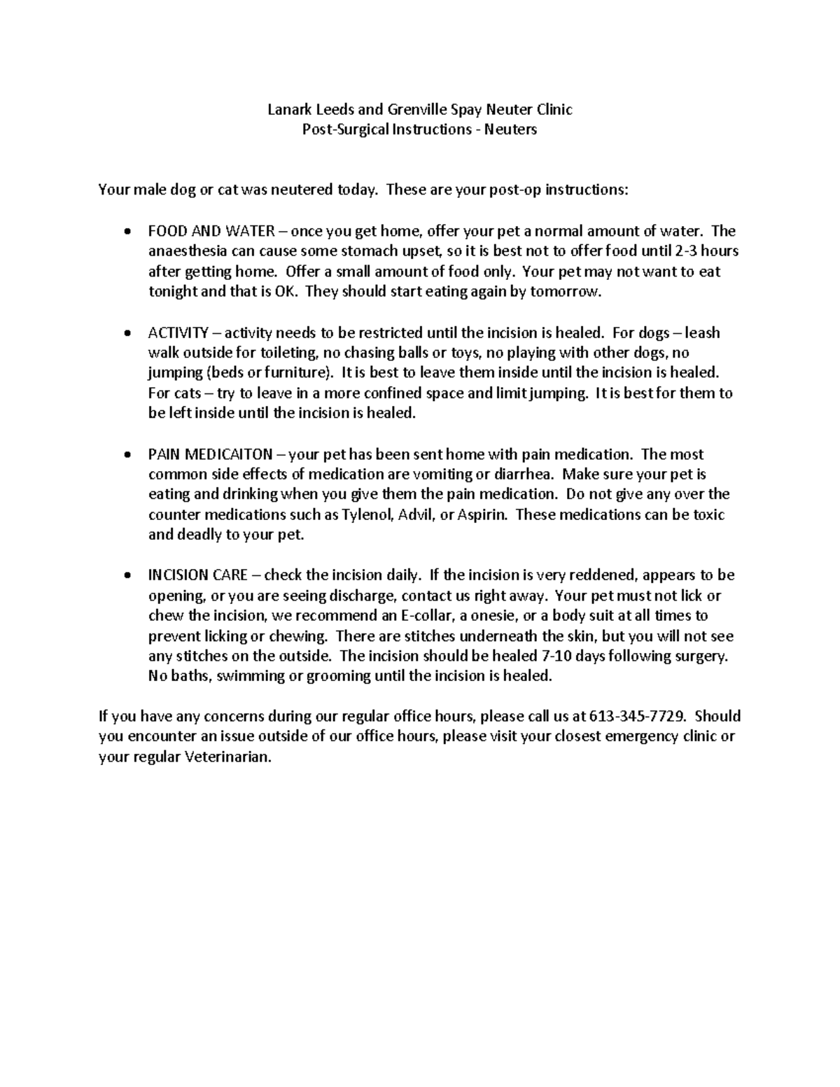 Neuter post op care - dataset explanation - Lanark Leeds and Grenville ...