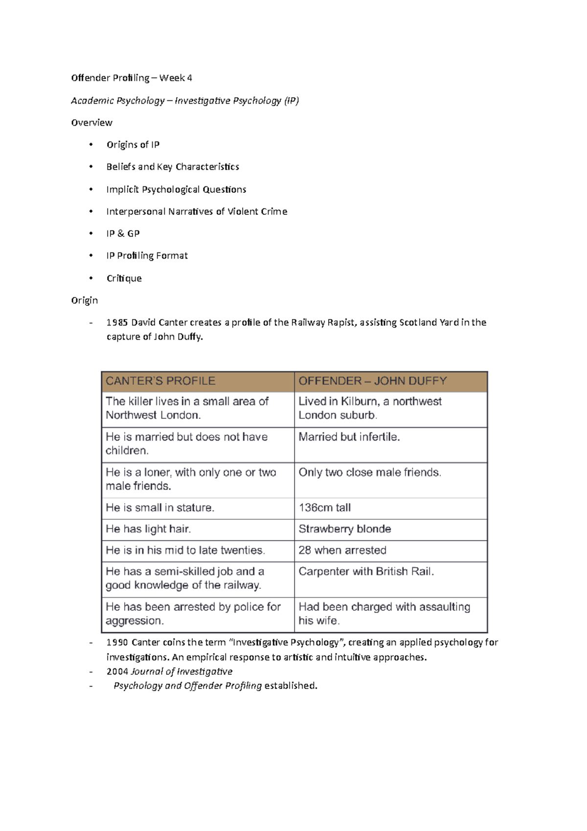 Offender Profiling Week 4 Academic Psychology Investigative Psychology ...