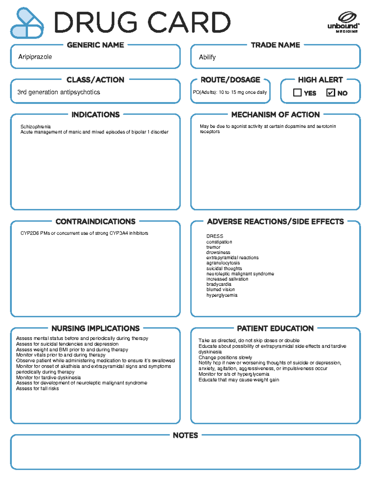 Aripiprazole Drug Card - NSG 211 - Studocu