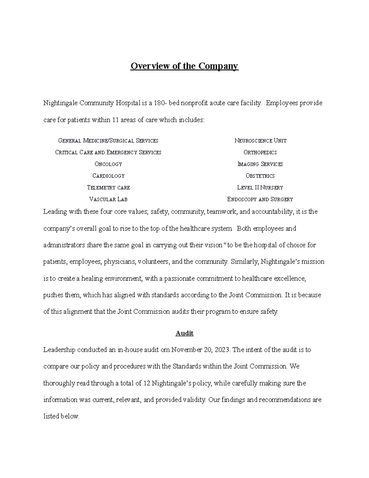 AFT Task 1 - AFT Task 1 - Overview of the Company Nightingale Community ...