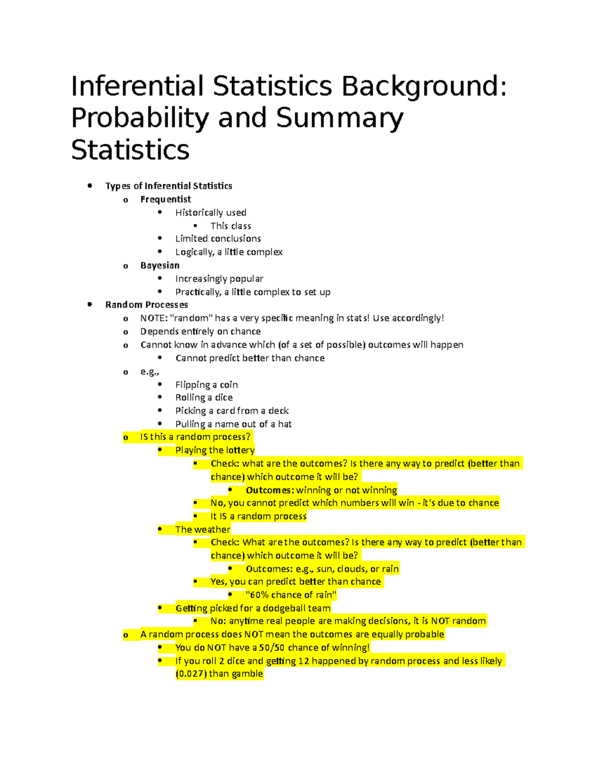 3. Inferential Statistics Background. Probability and Summary ...