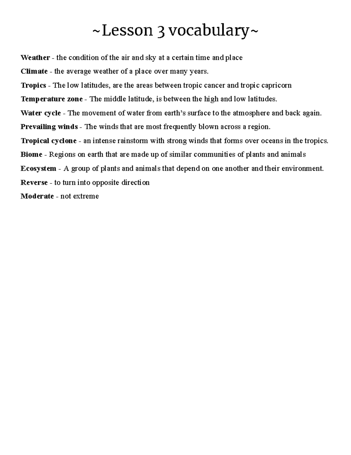 Lesson 3 vocabulary - Lesson 3 vocabulary Weather - the condition of ...