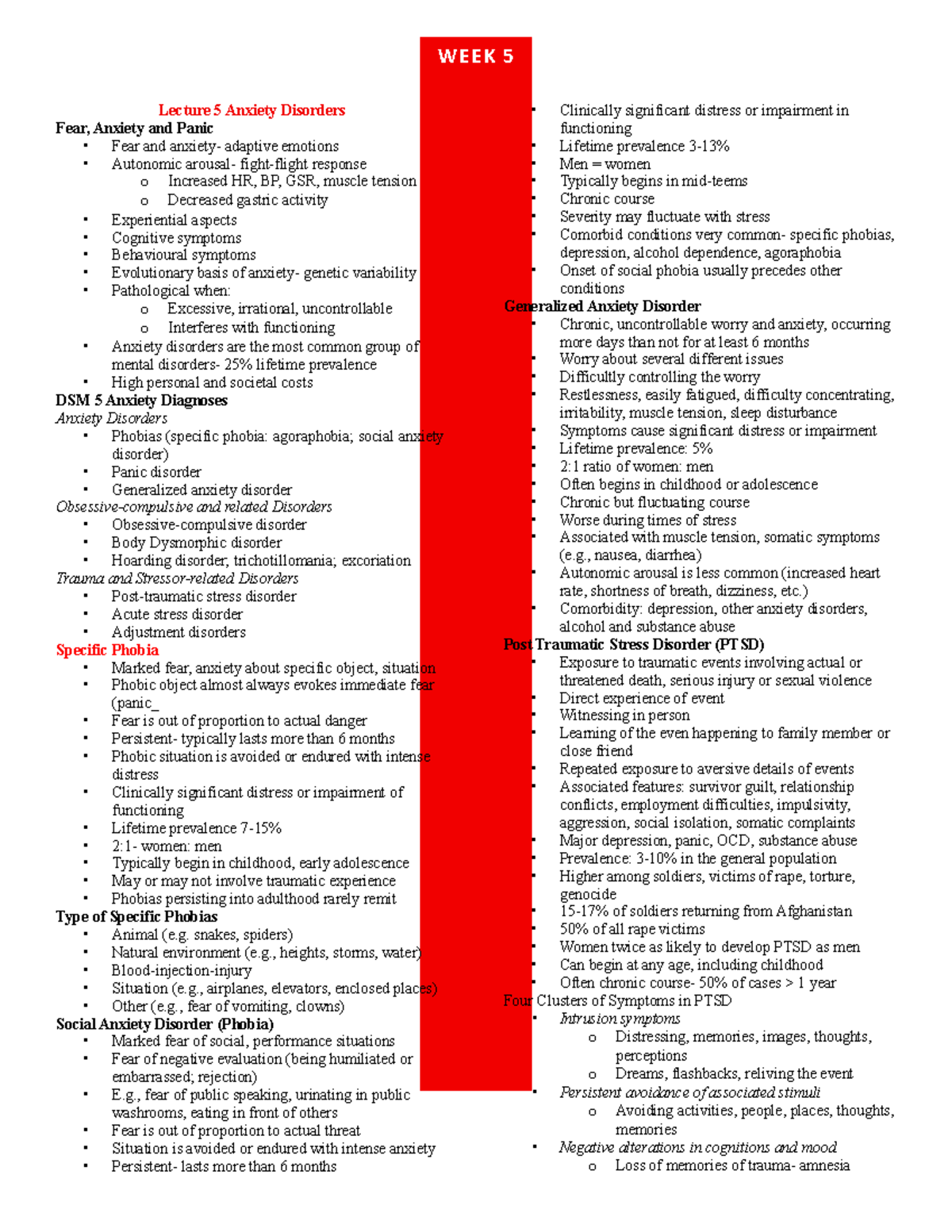 Lecture 5 Anxiety Disorders - Lecture 5 Anxiety Disorders Fear, Anxiety ...