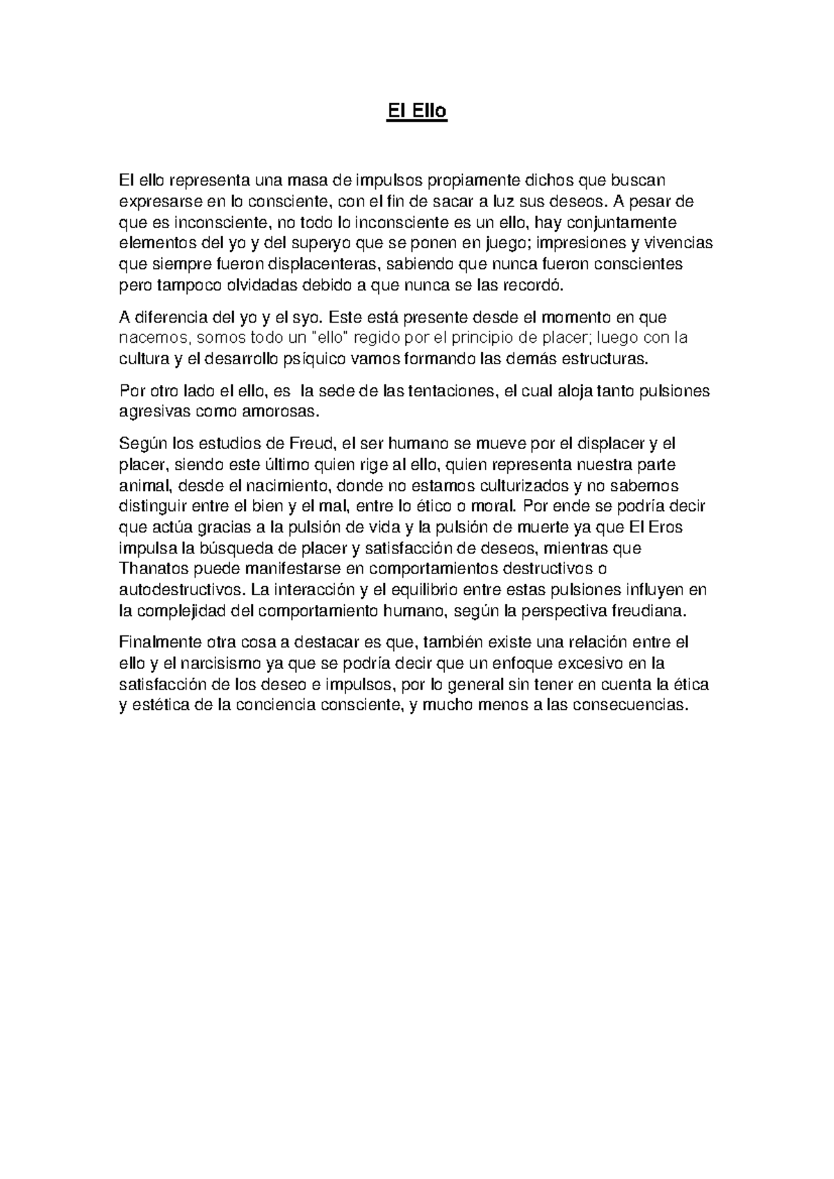 El Ello - El Ello El ello representa una masa de impulsos propiamente ...