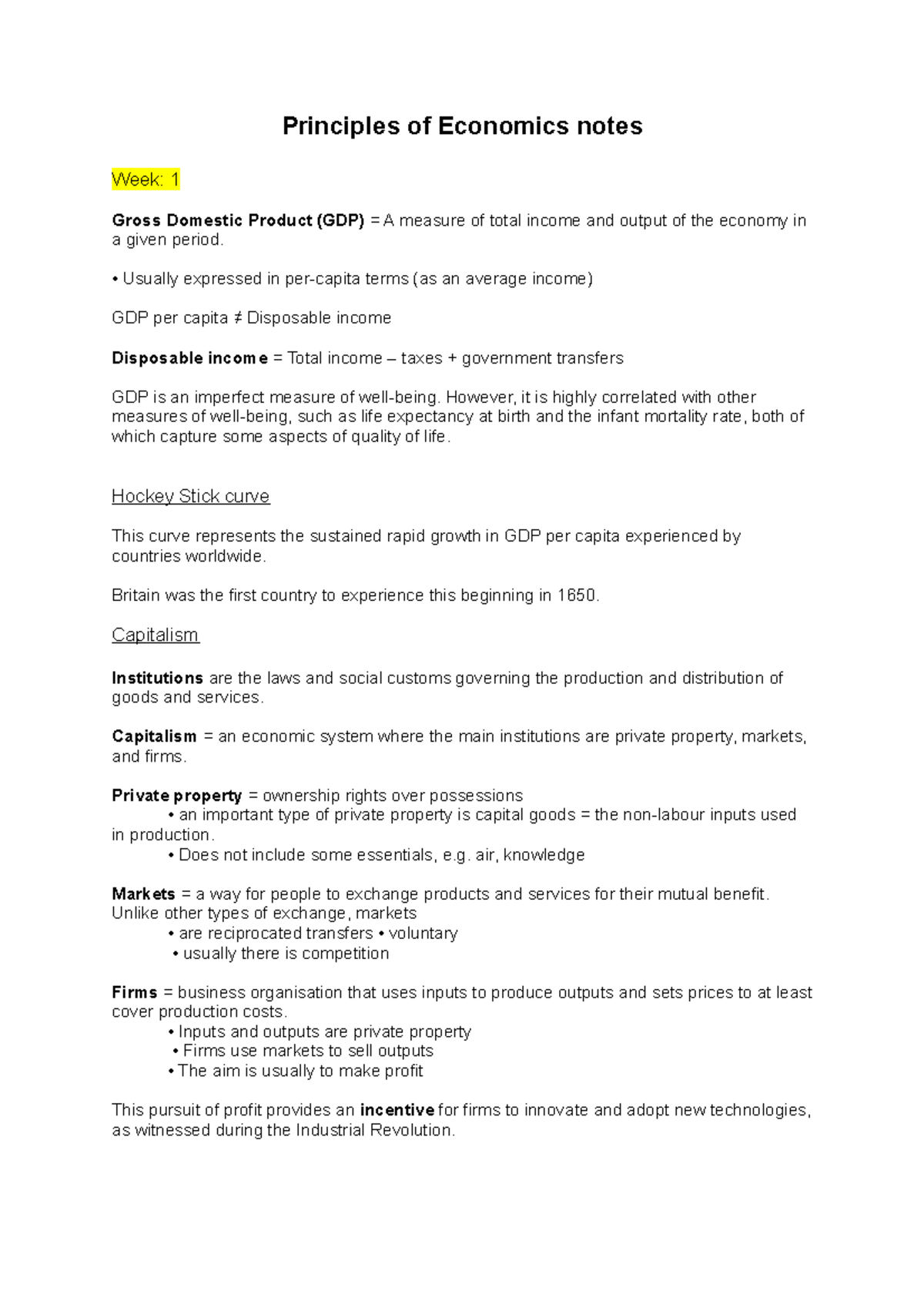 Principles of Economics notes - Usually expressed in per-capita terms ...