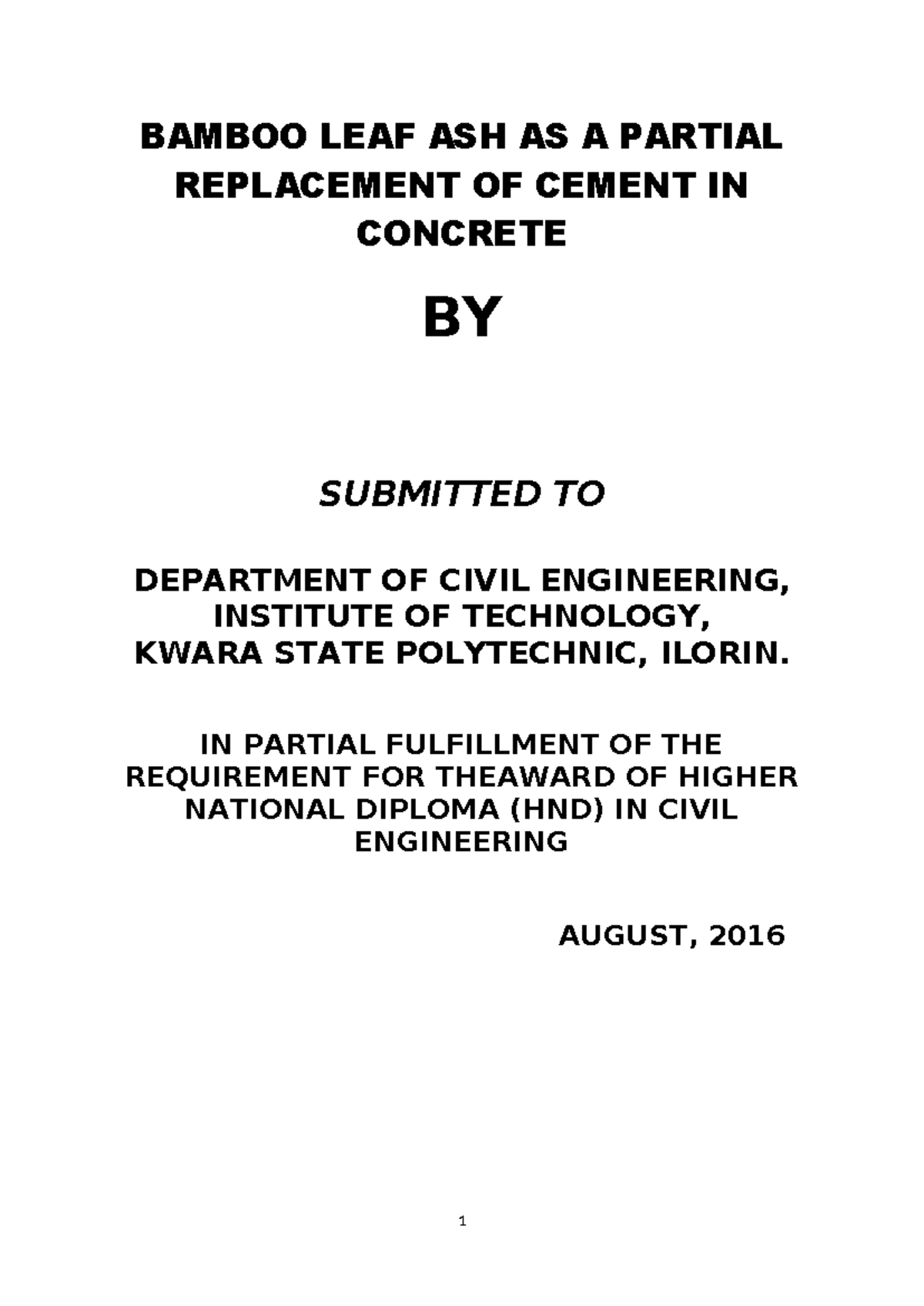 Bamboo Leaf Ash As A Partial Replacement Of Cement In Concrete - BAMBOO ...