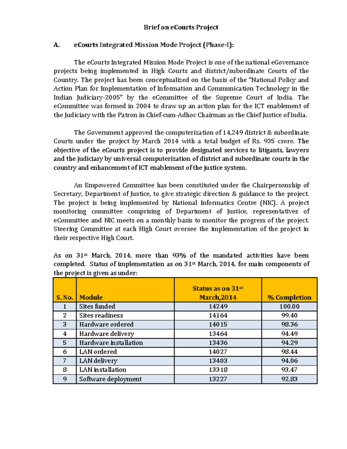 Brief on e-courts Project - eCourts Integrated Mission Mode Project ...