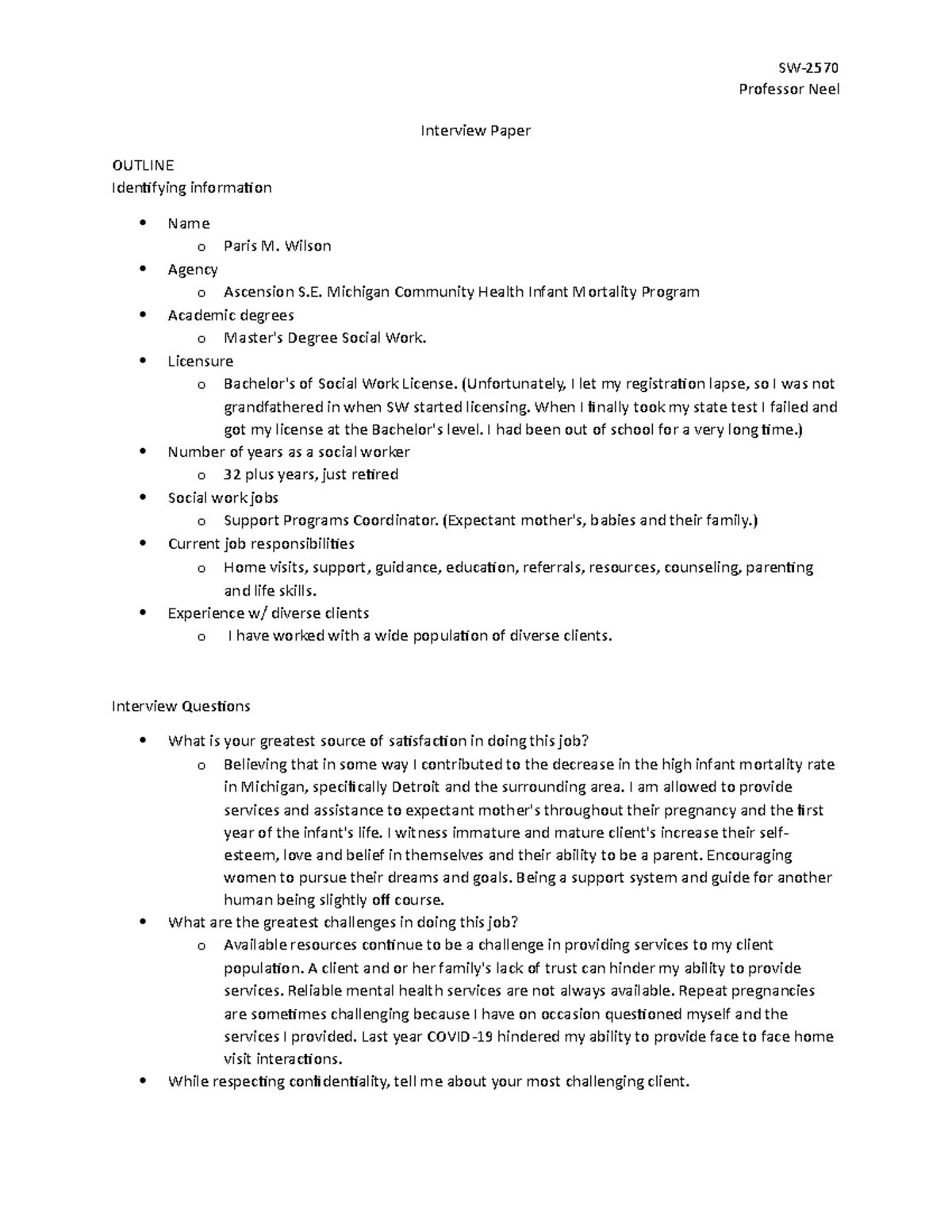 Interview Paper - An outline for an assignment for this course - SW ...