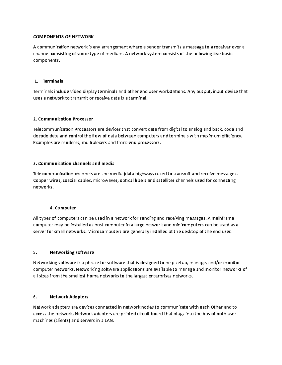Components of network - Computer - COMPONENTS OF NETWORK A ...