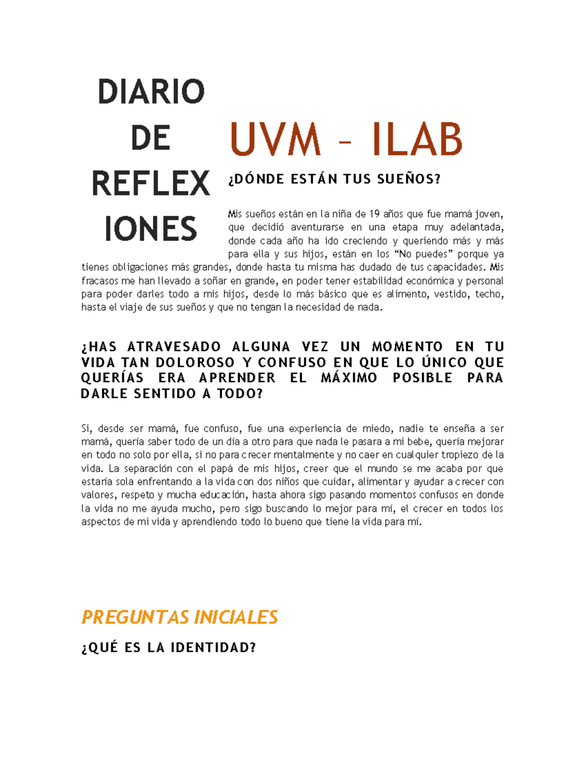 Diario de reflexiones completo con todas las preguntas que piden por cada unidad - UVM – ILAB ...