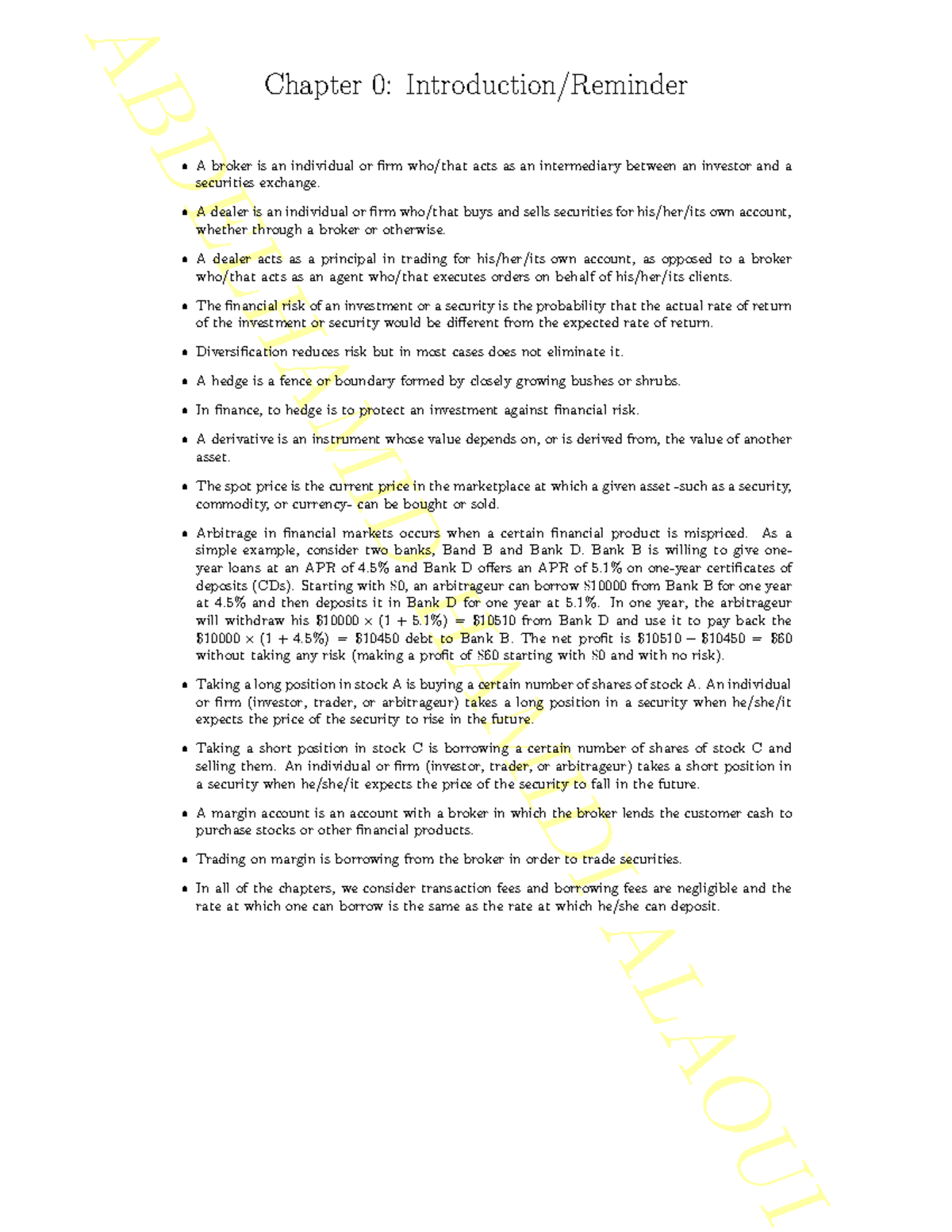 Derivatives 1-54 - Chapter 0: Introduction/Reminder A broker is an ...