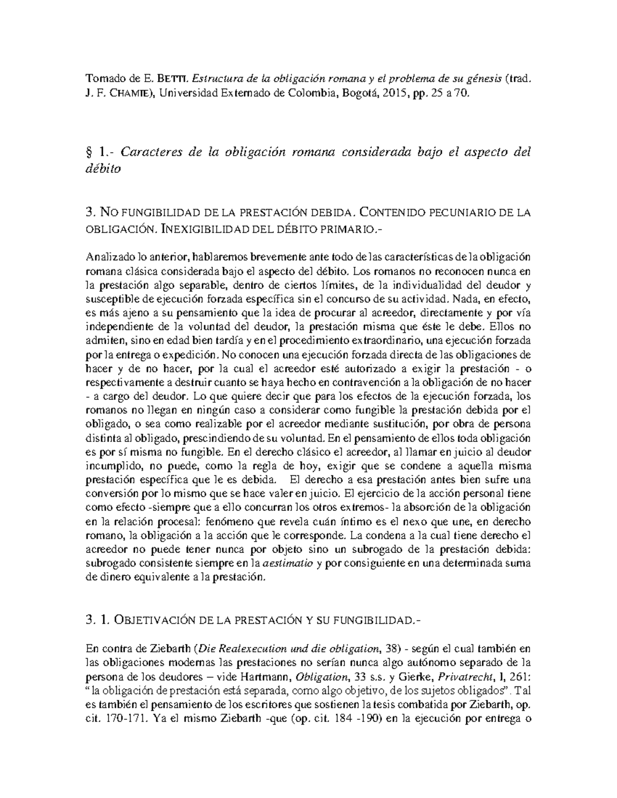 Estructura de la obligación de Emilio Betti, conformación de la ...