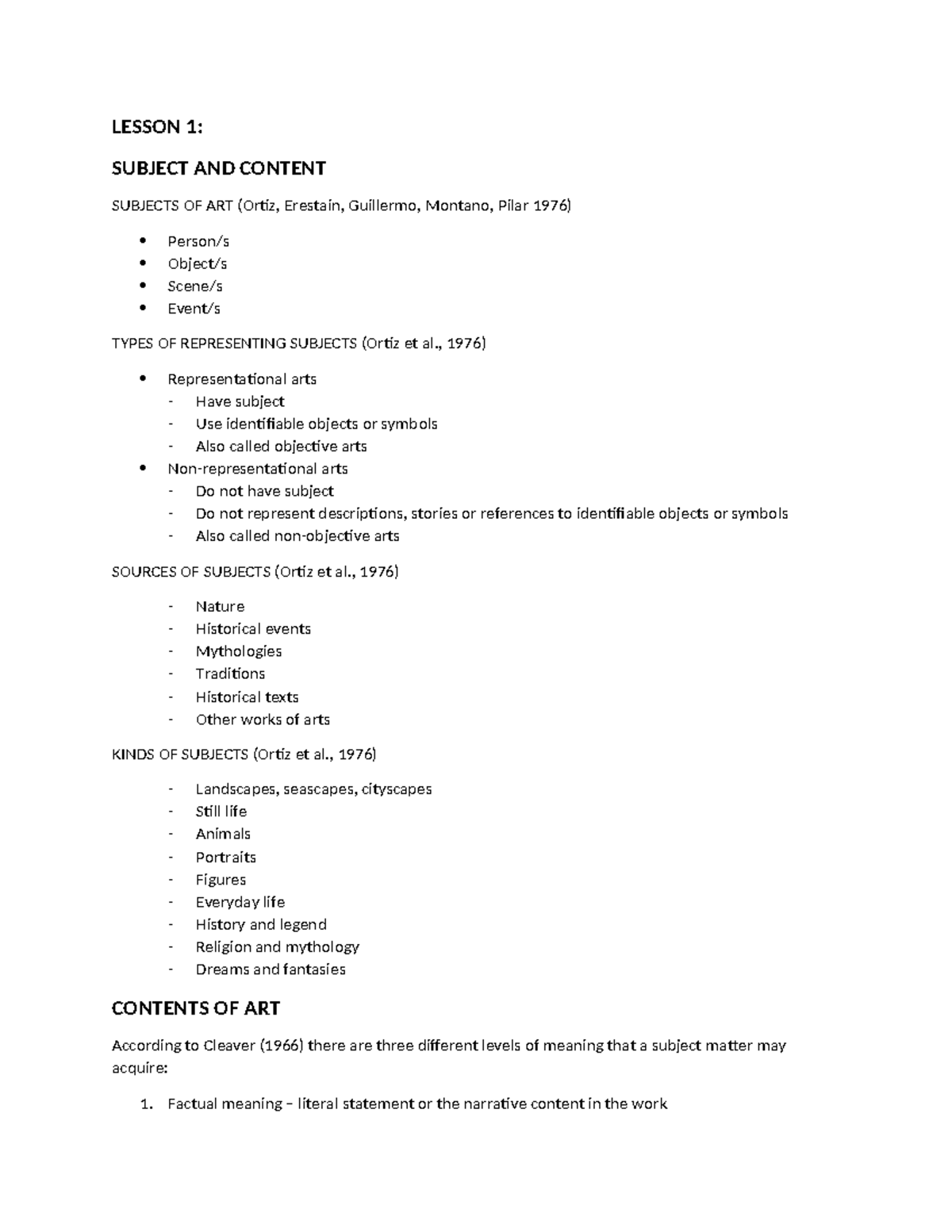 ART-APP - prelim reviewer - LESSON 1: SUBJECT AND CONTENT SUBJECTS OF ...