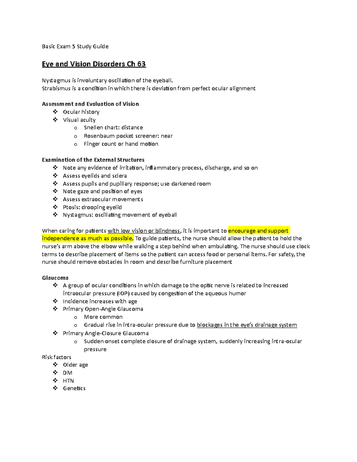 Eye and Vision Disorders Study Guide - Studocu