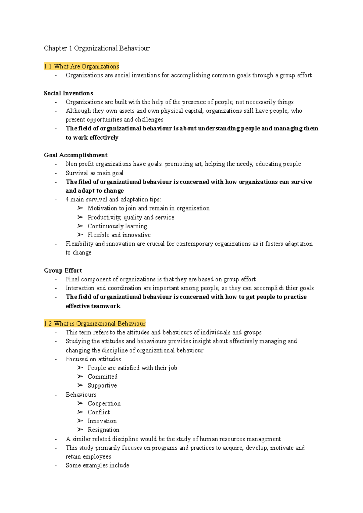 Chapter 1 Organizational Behaviour - Chapter 1 Organizational Behaviour ...