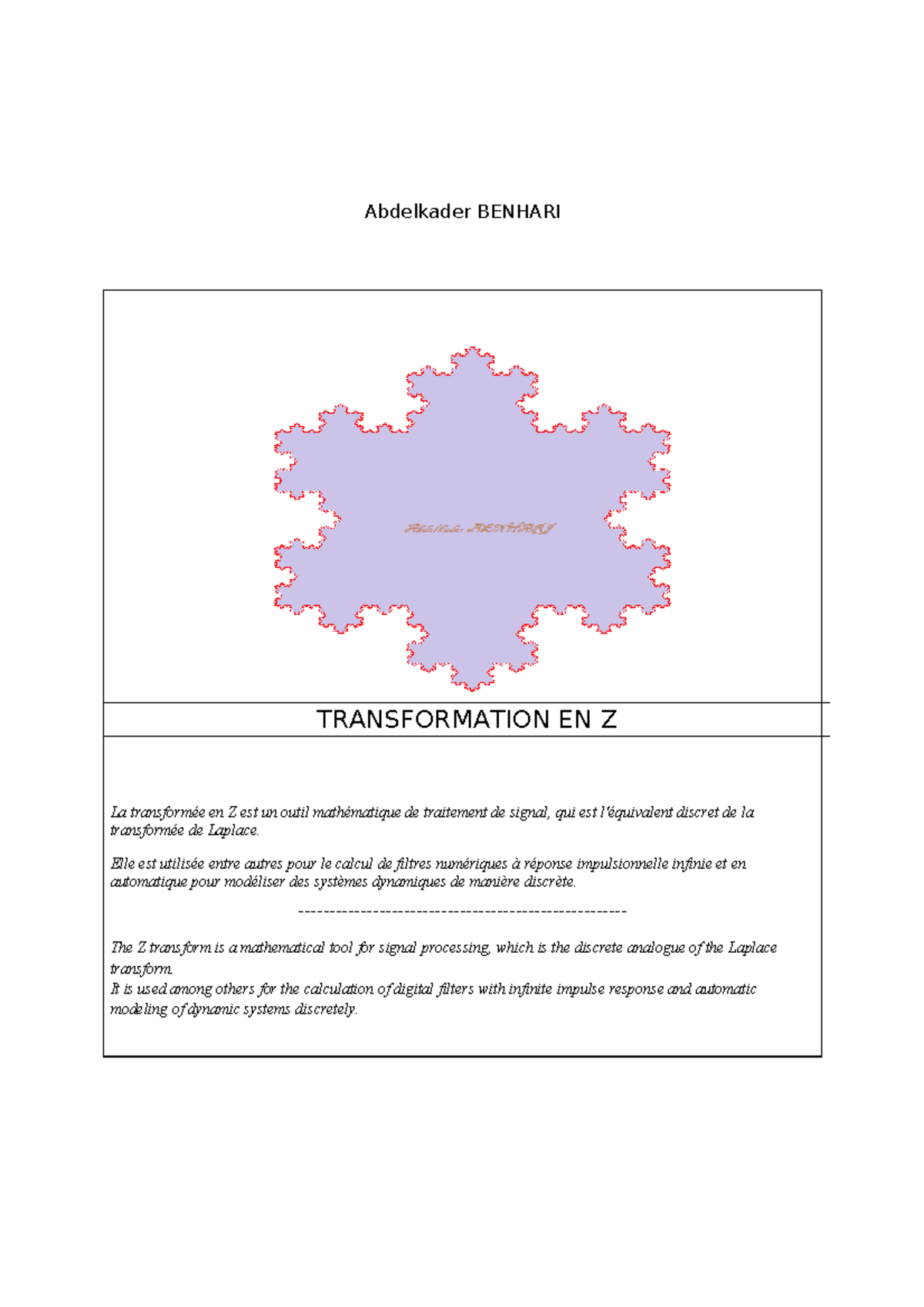 Transformation-en-z compress - Abdelkader BENHARI La transformée en Z ...