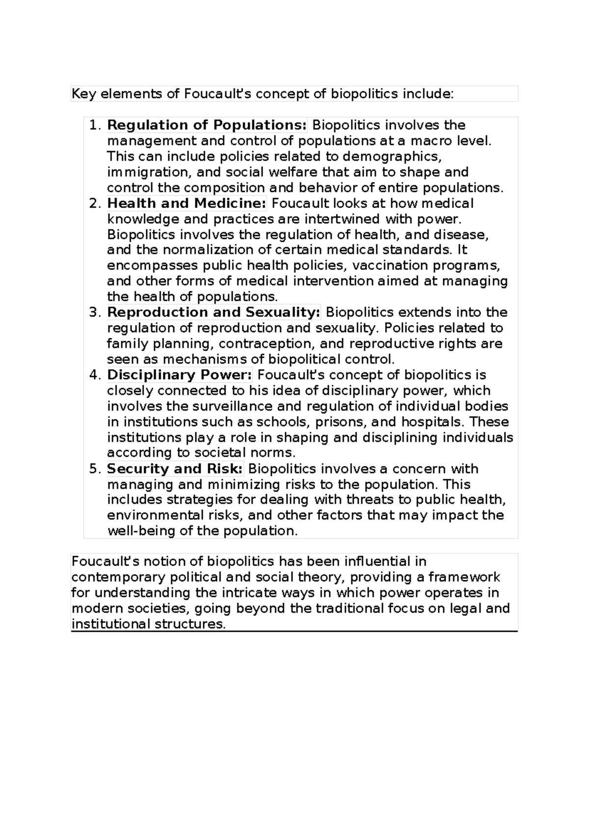 Key elements of Foucault biopoltics - Key elements of Foucault's ...