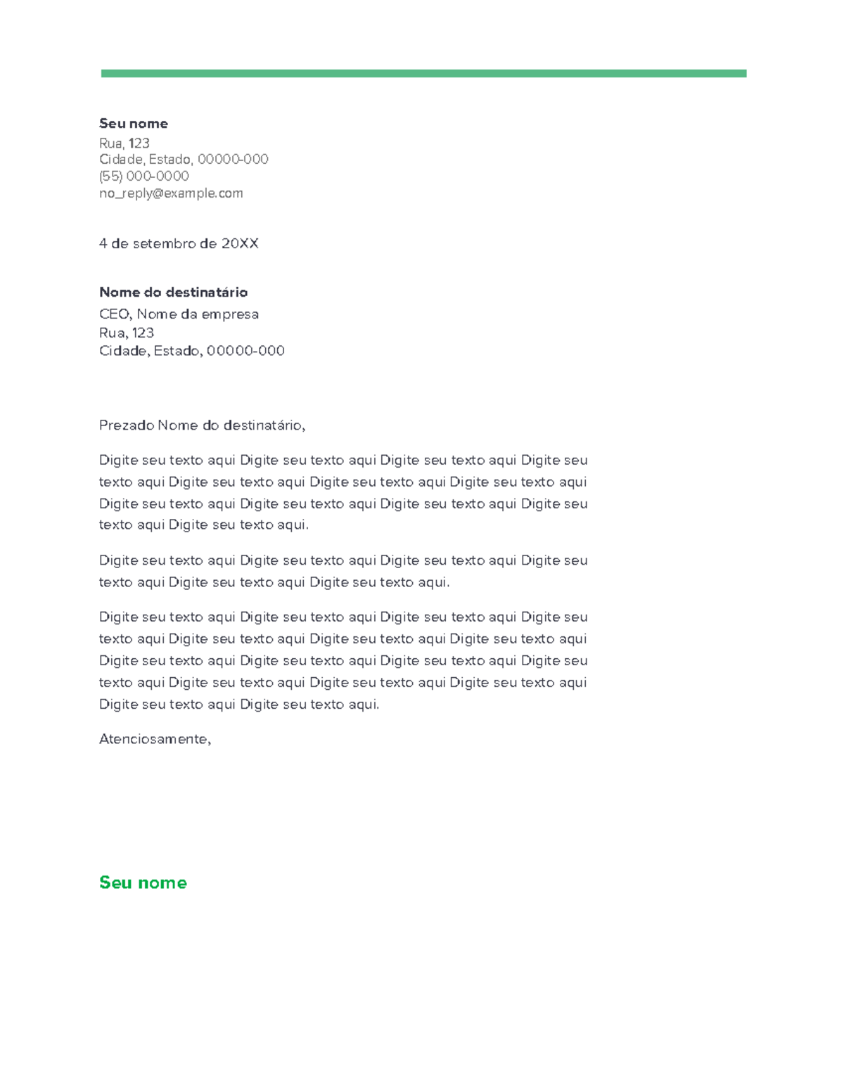 Carta - hjhjdhjasds sdadasd - Seu nome Rua, 123 Cidade, Estado, 00000 ...