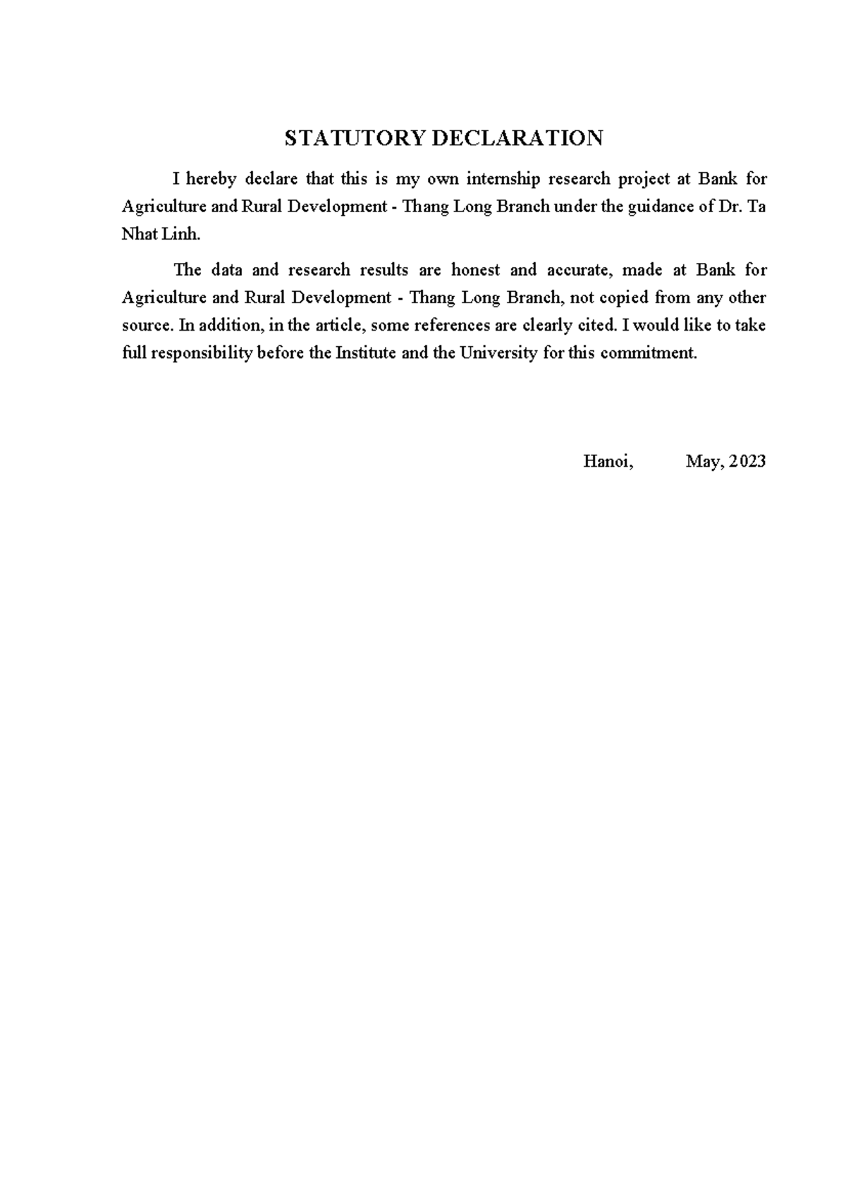 Final - bdbd - STATUTORY DECLARATION I hereby declare that this is my ...
