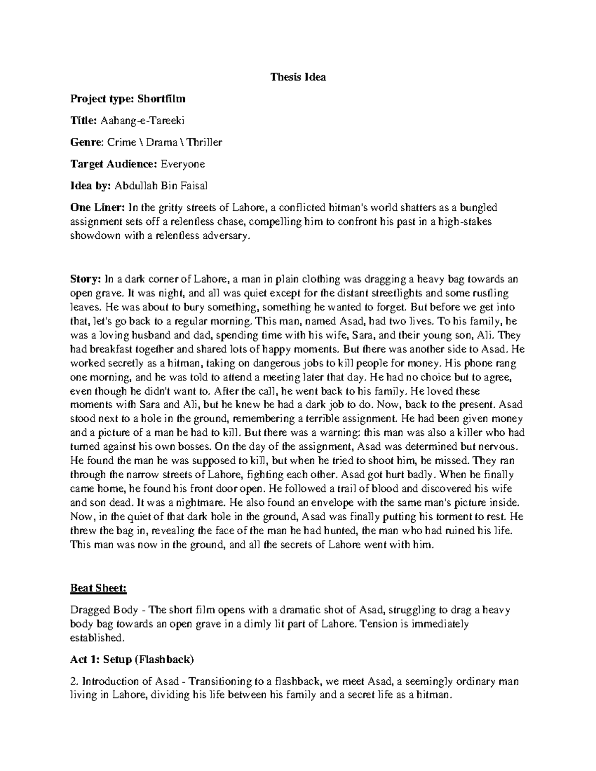 Thesis Idea - important notes - Thesis Idea Project type: Shortfilm ...