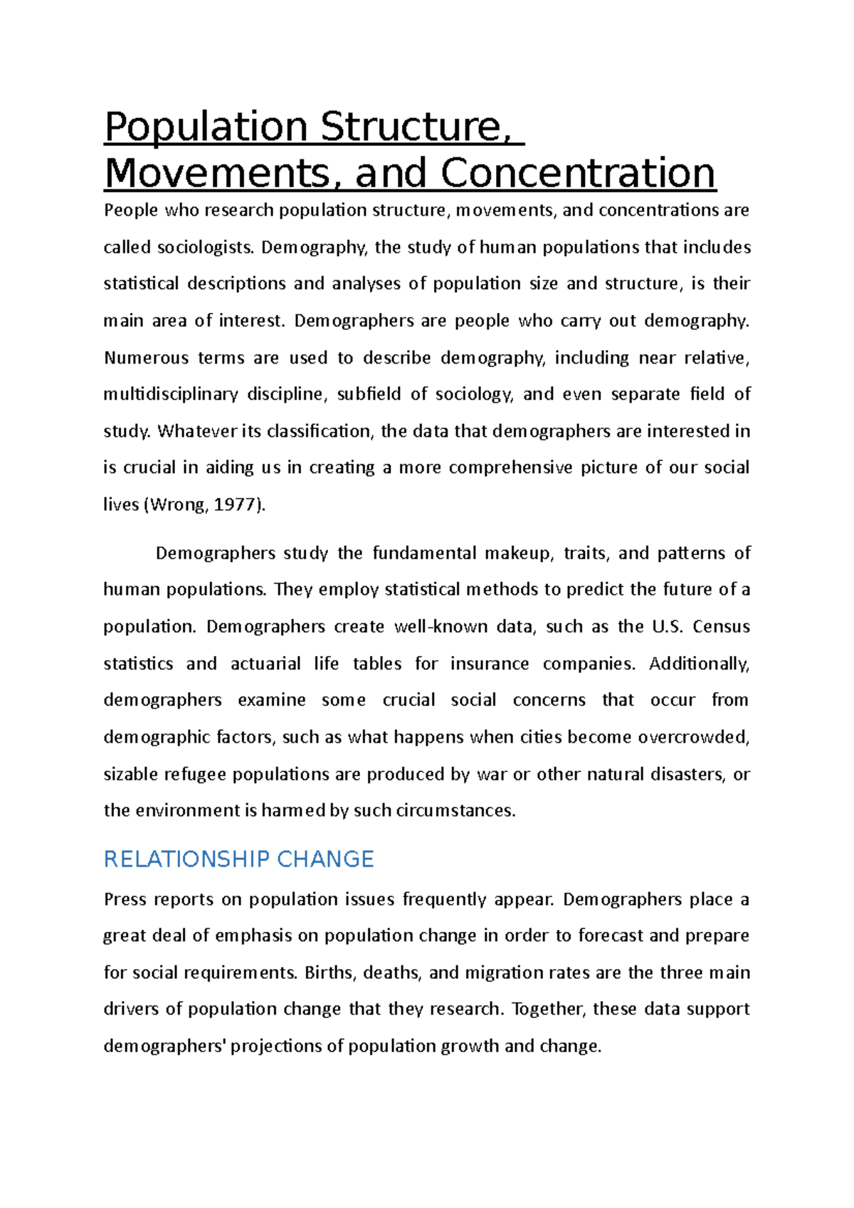 Population Structure, Movements, and Concentration - Demography, the ...