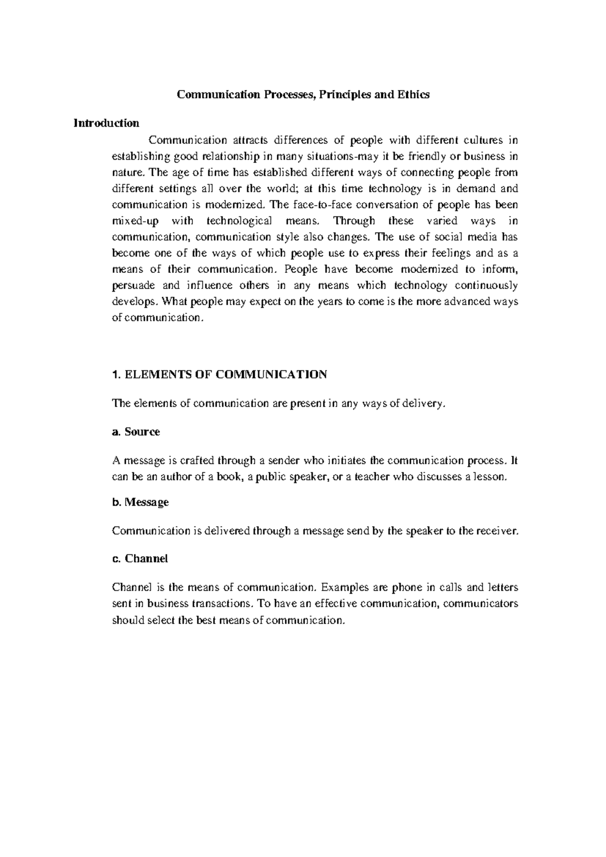 Communication Processes, Principles and Ethics - Communication ...