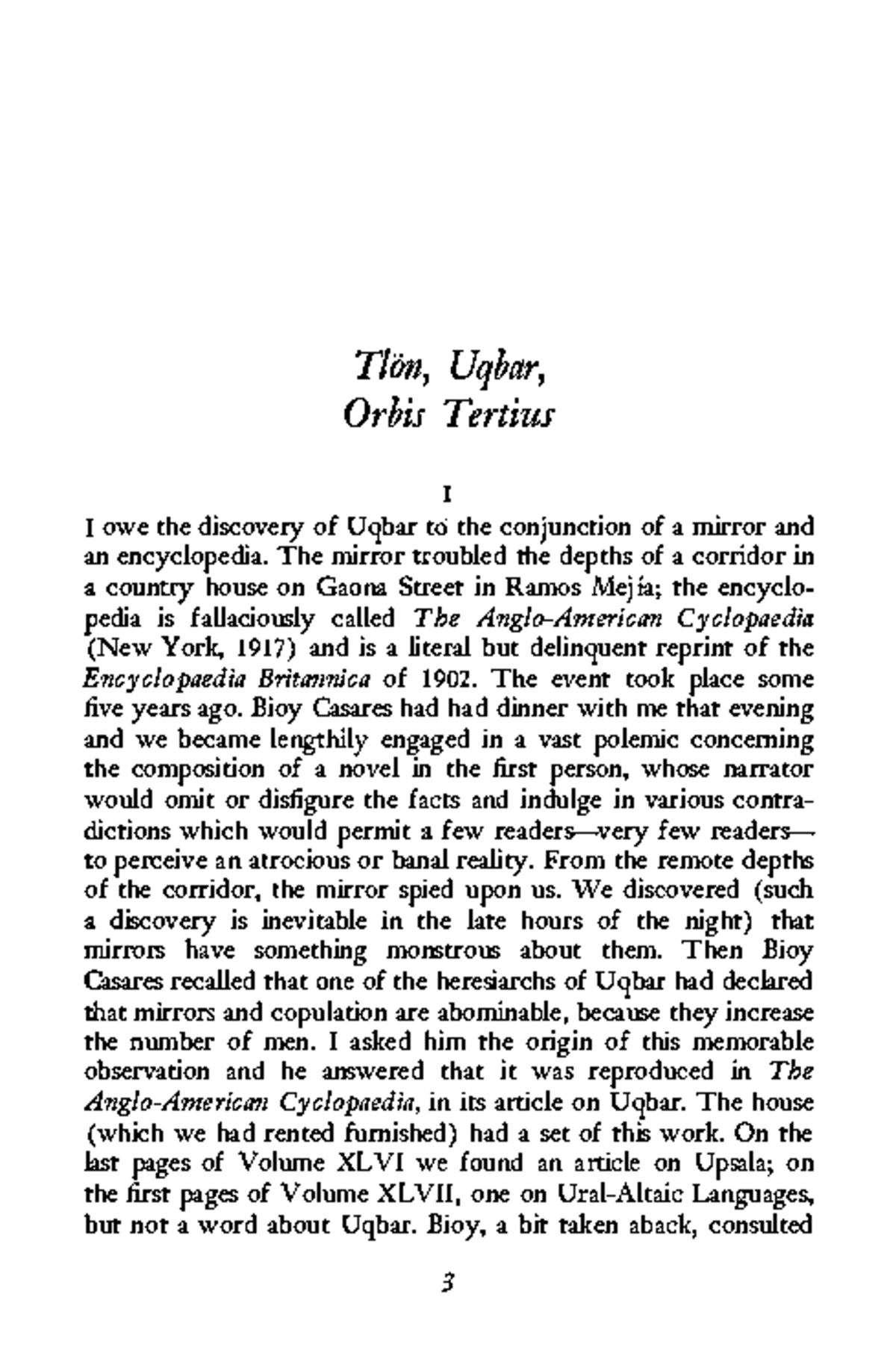 Borges Tlön Uqbar Orbius Tertius - Tlon, Uqbar, Orbis Tertius I I owe ...