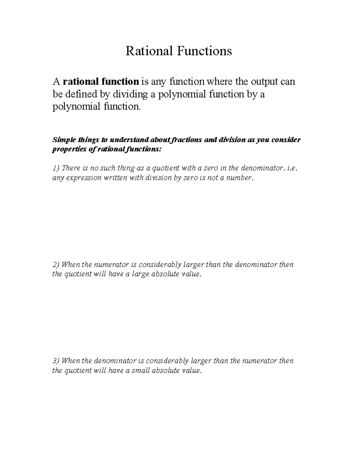 Rational functions - MATH 1050 - 0 ÐBÑ œ B B 0 À Ñ ß Ð)ß Ñß Ñ ß ÞÞÞÞÞ ß ...