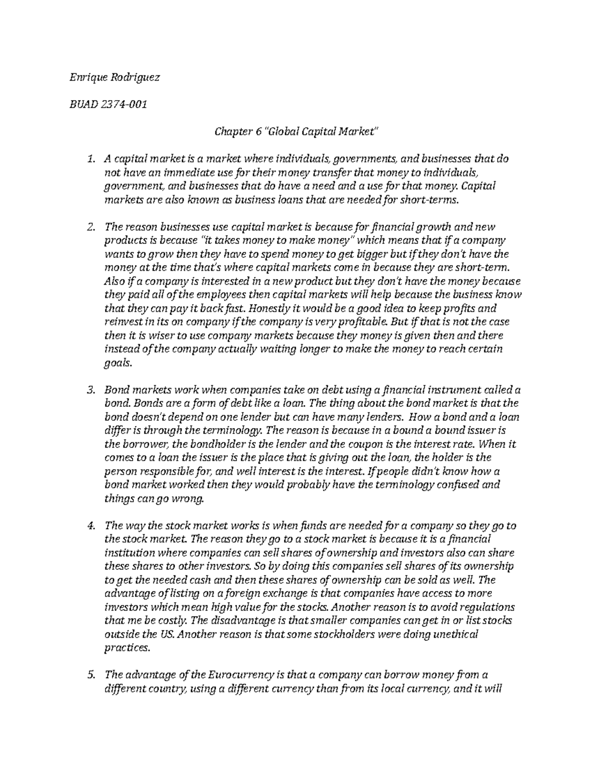 Chaper 6 Questions - Assignment that was outlined in the syllabus that ...