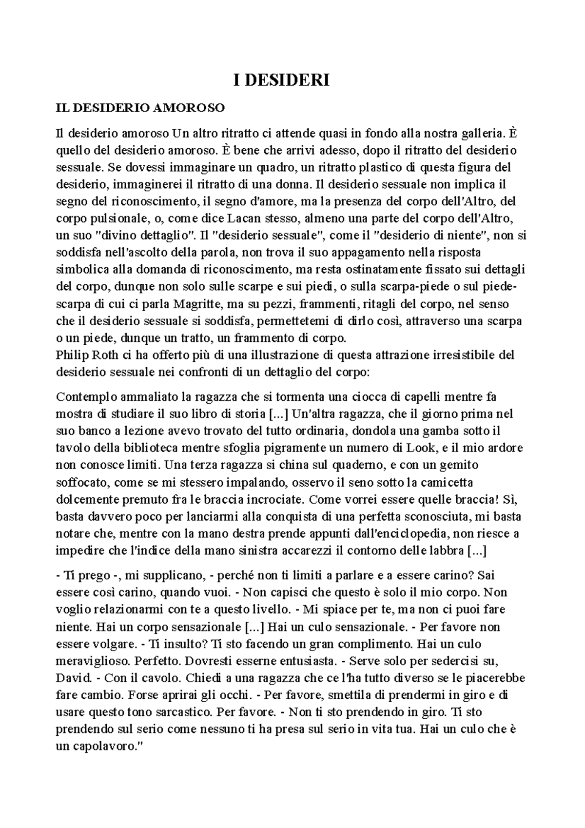 Desideri - riassunto - I DESIDERI IL DESIDERIO AMOROSO Il desiderio ...