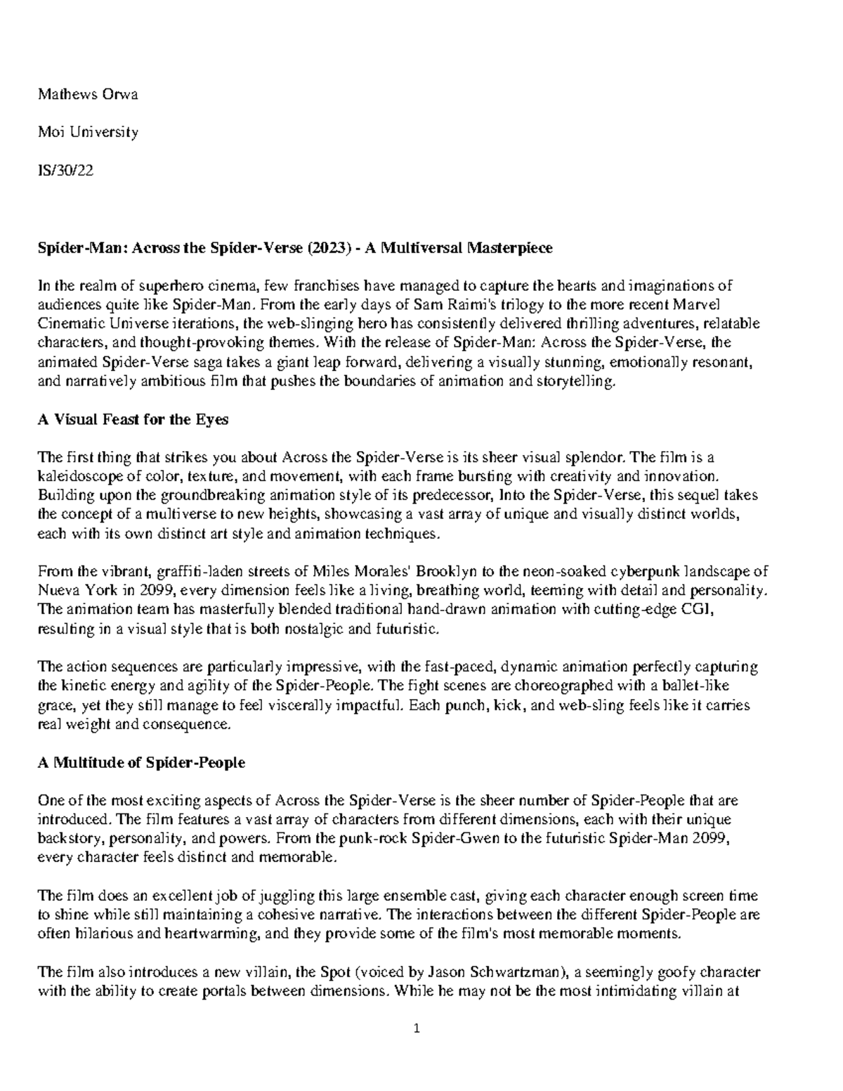 Spider-Man Across the Spider-Verse (2023) Review - 1 Mathews Orwa Moi ...