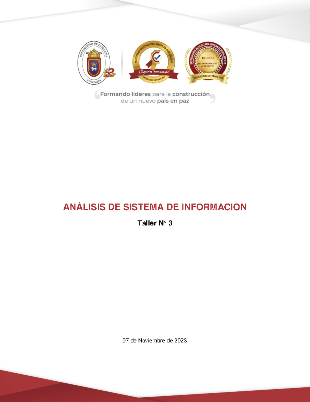 Analisis DE Sistemas DE Información T3 - ANÁLISIS DE SISTEMA DE INFORMACION Taller N° 3 07 de ...