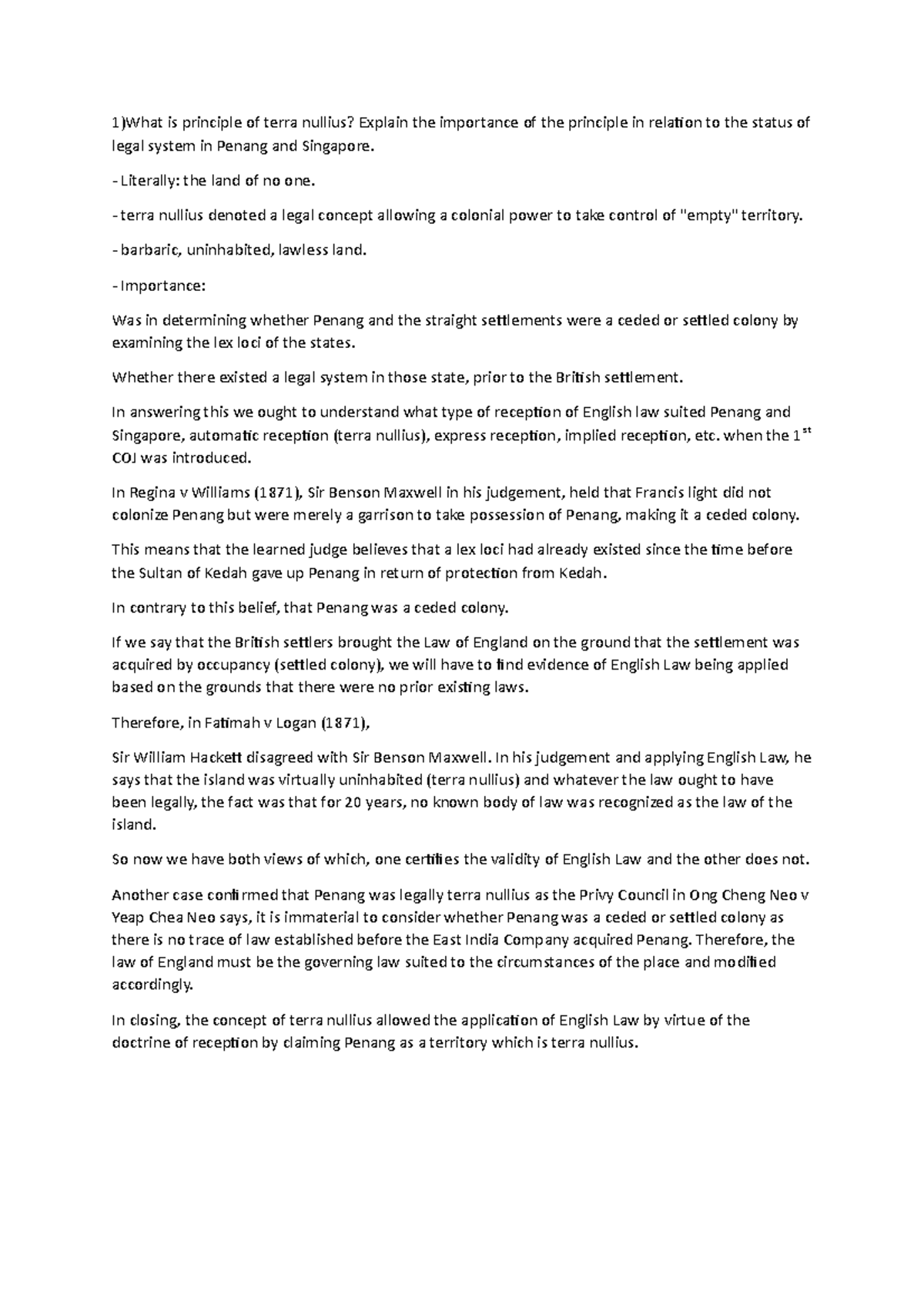 Doctrine of Terra Nullius - 1)What is principle of terra nullius ...