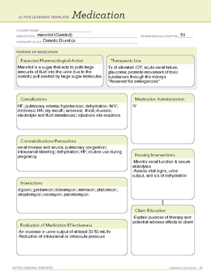 Medication Drug card - ACTIVE LEARNING TEMPLATES TherapeuTic procedure ...