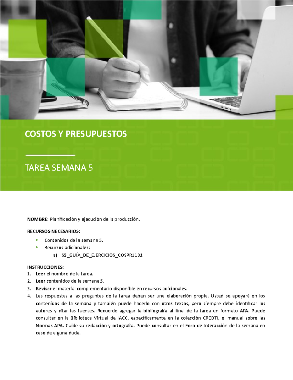 S5 Tarea Cospr 1102 - edfgh - NOMBRE: Planificación y ejecución de la ...