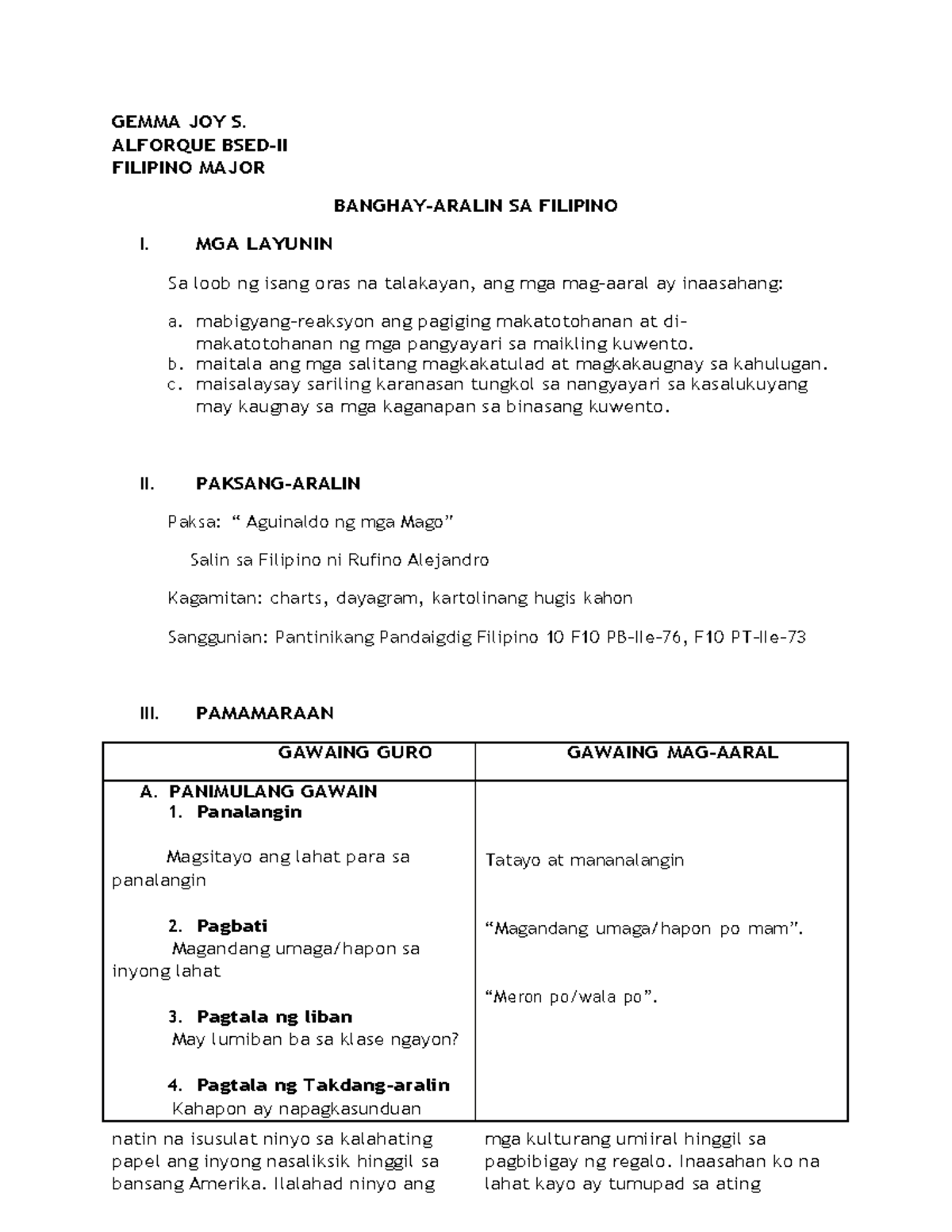 Lesson-plan-2 - Dll - GEMMA JOY S. ALFORQUE BSED-II FILIPINO MAJOR ...
