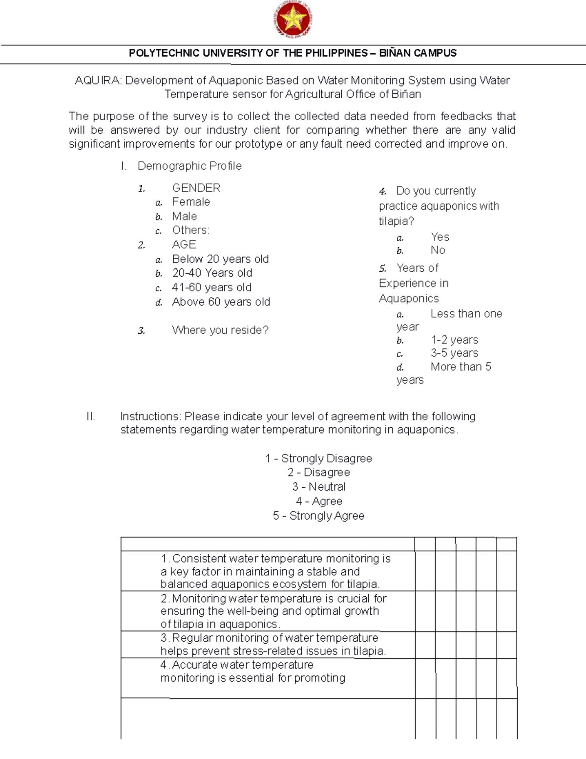 Aquira - a sample survey - POLYTECHNIC UNIVERSITY OF THE PHILIPPINES – BIÑAN CAMPUS AQUIRA ...