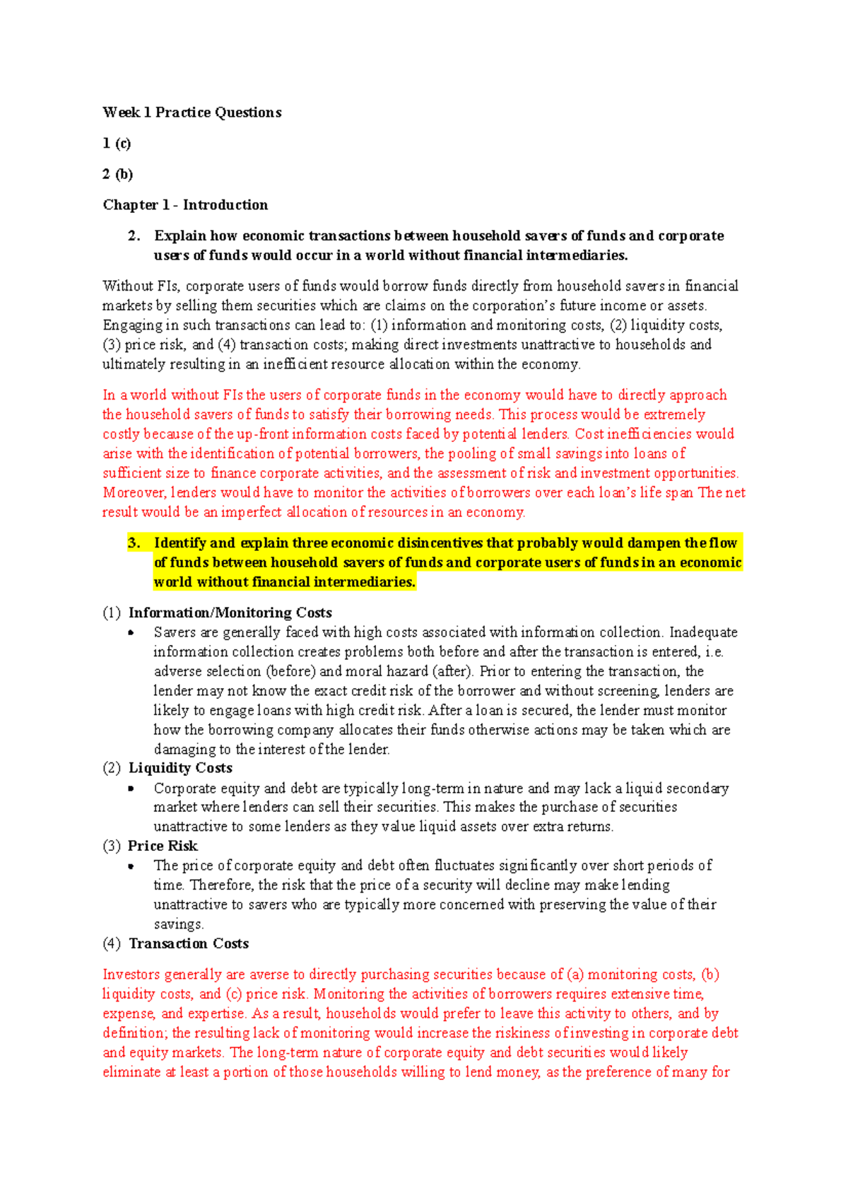 Week 1 Practice Questions - Week 1 Practice Questions 1 (c) 2 (b ...