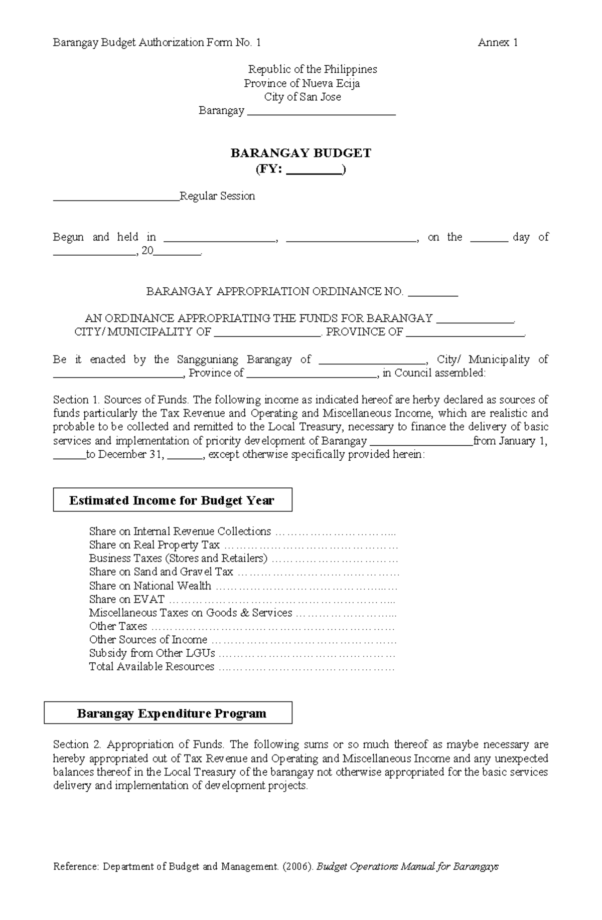 Full Disclosure Board - Estimated Income for Budget Year Barangay ...
