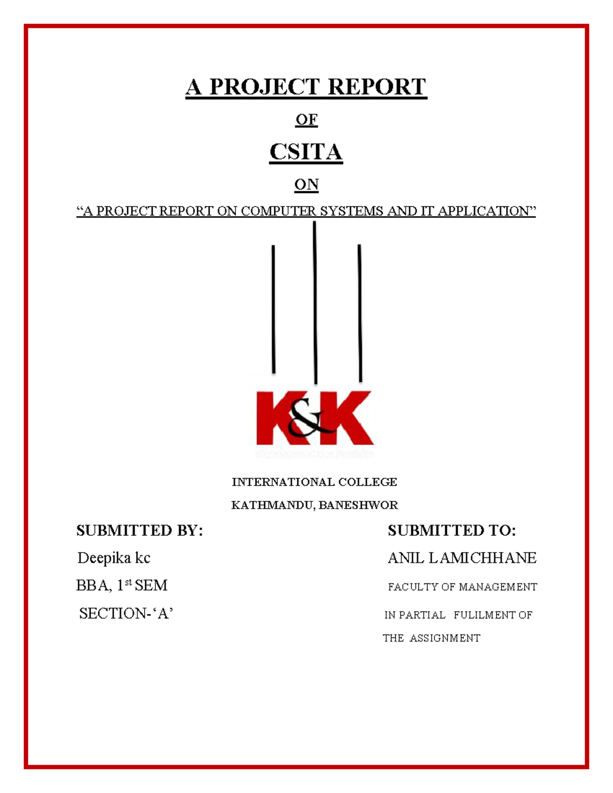 MS-Word-2nd-sem - A PROJECT REPORT OF CSITA ON “A PROJECT REPORT ON ...