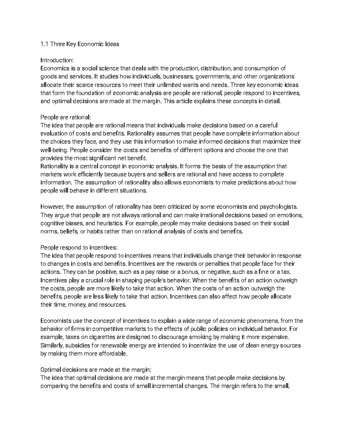 Three Key Economic Ideas Explained - Studocu